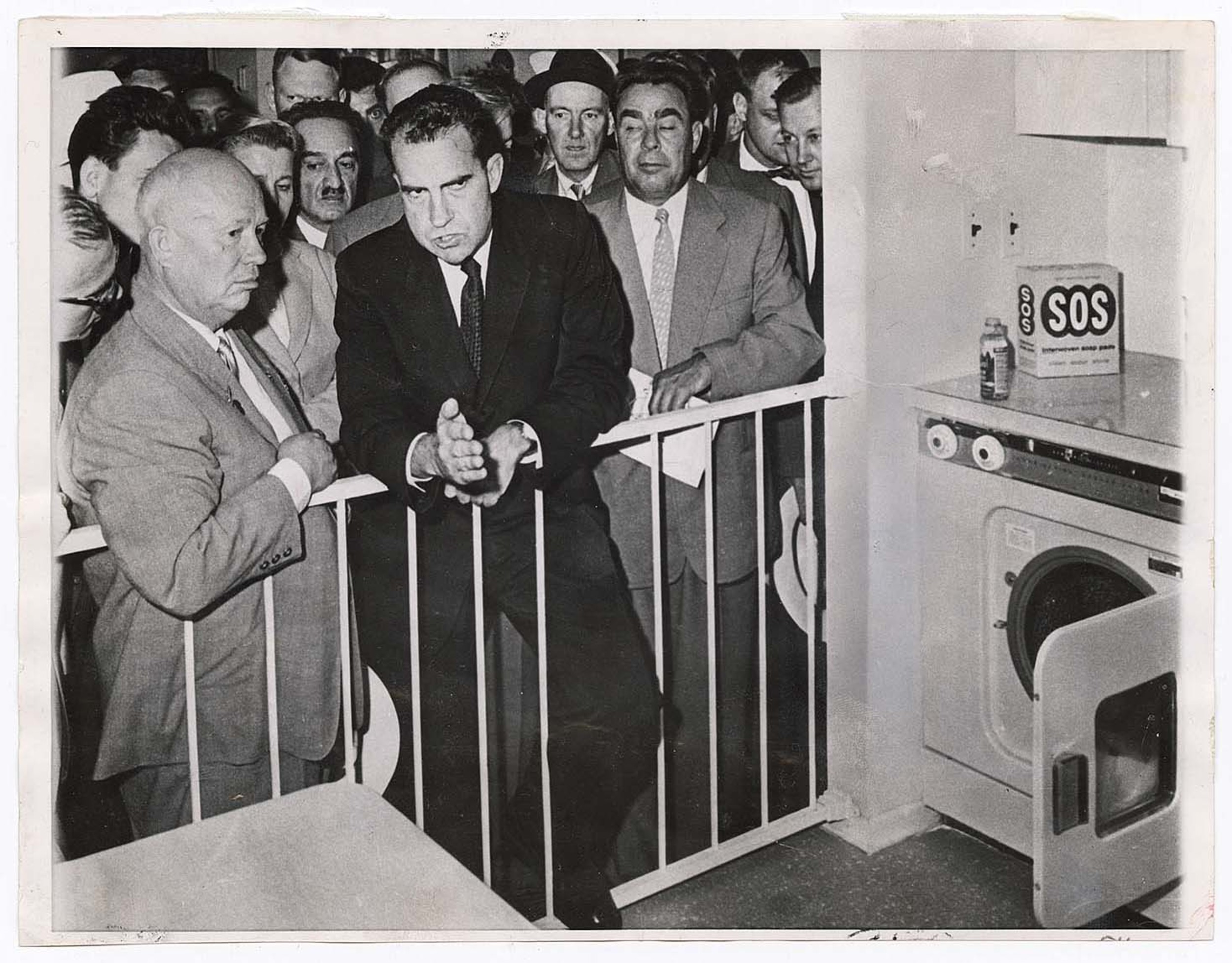 [Nikita Khrushchev listening to VP Richard Nixon speak through ...