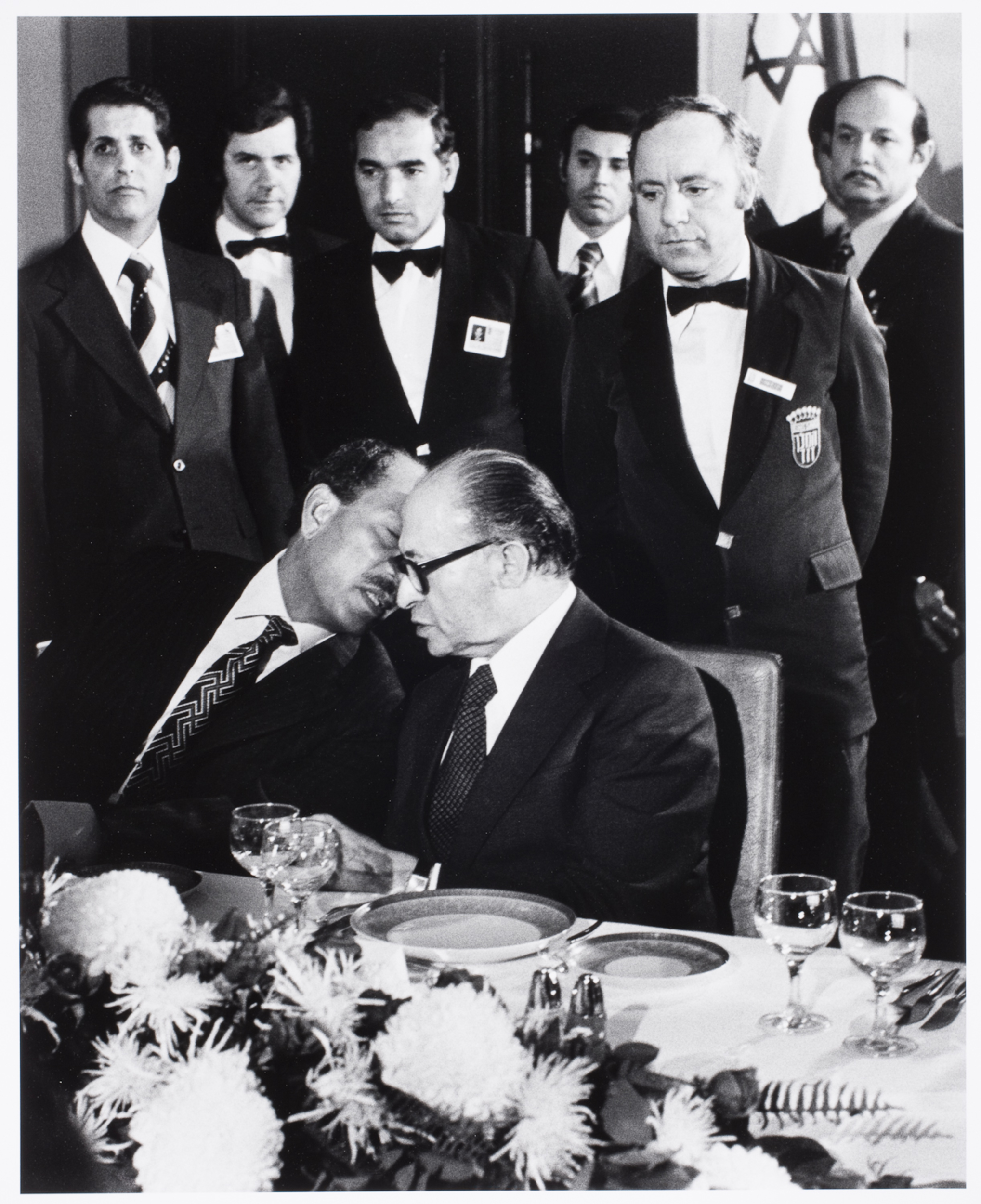 President Anwar Sadat, Prime Minister Menachen Begin and Moshe Dayan ...