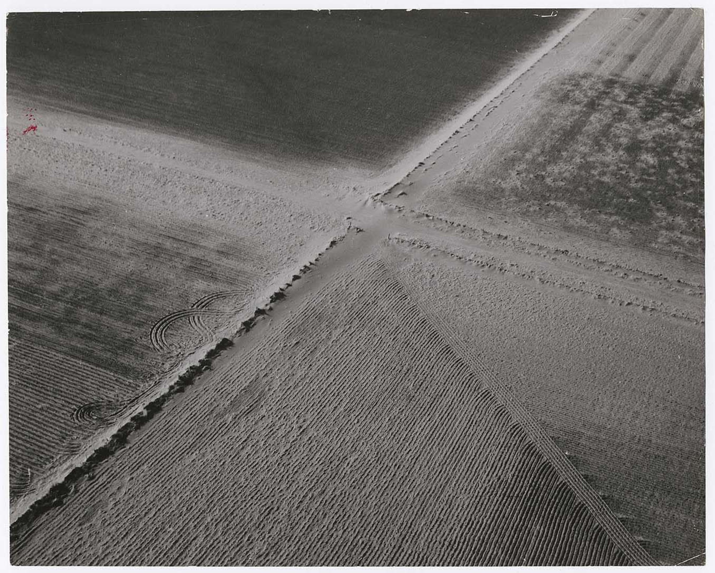Plowed fields as seen after dust storm in dust bowl area ...