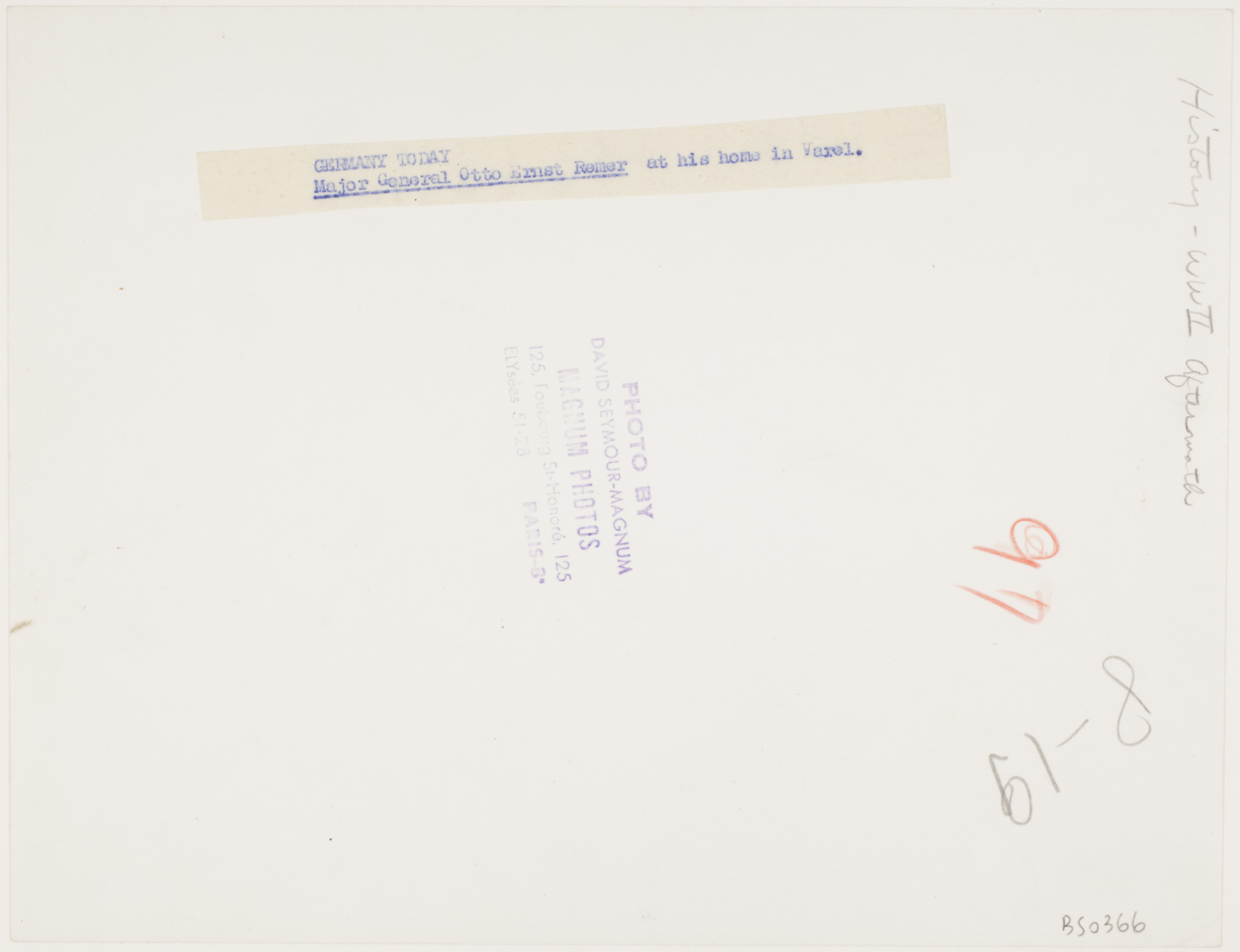 [Major Otto Ernst Remer smoking at home, Varel, Germany ...