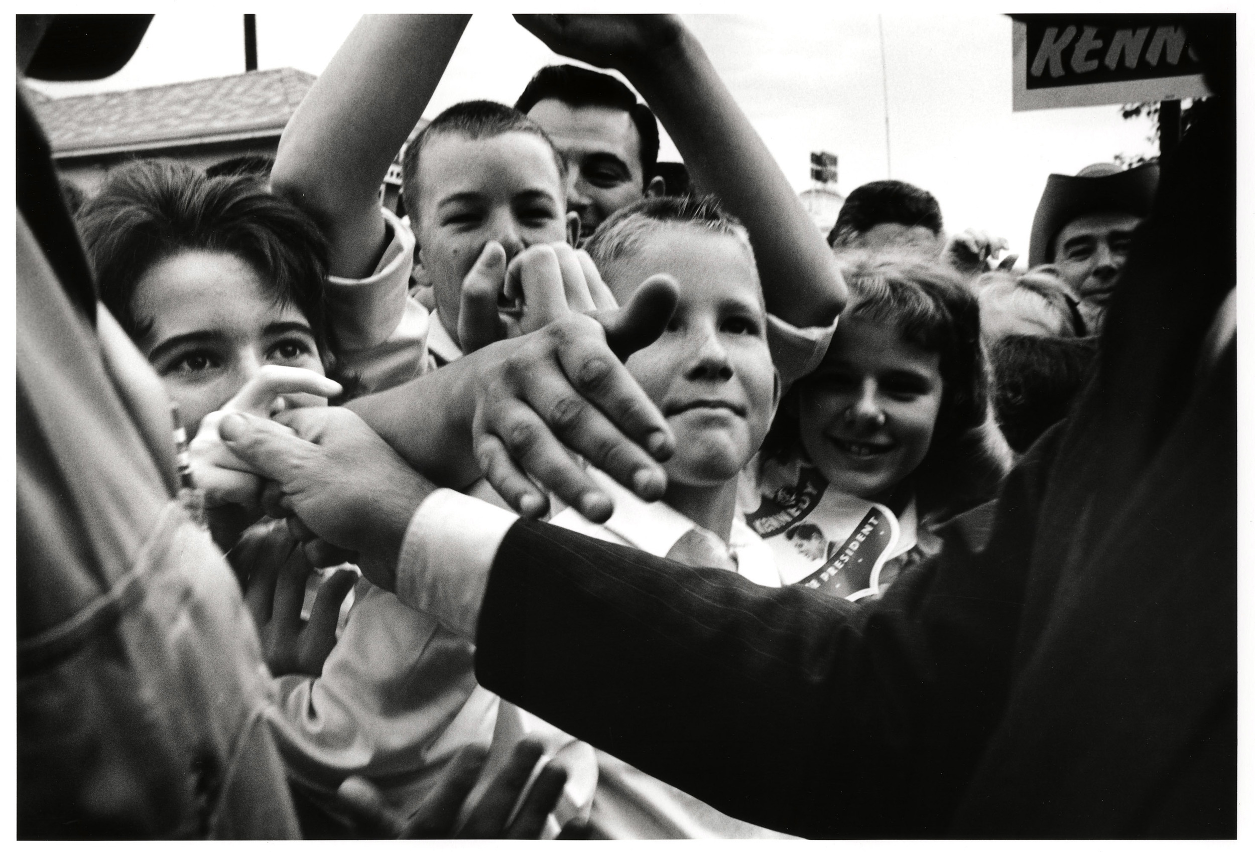 [Supporters shaking hands with John F. Kennedy near Merced, California ...