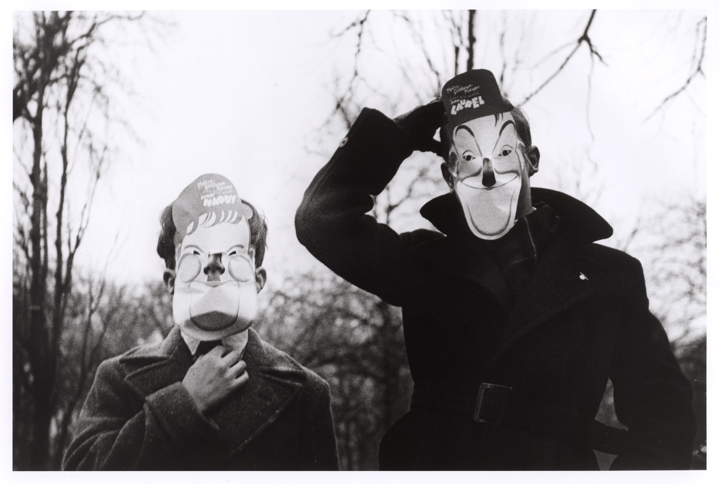 [Members of a Laurel and Hardy fan club in masks, Paris ...