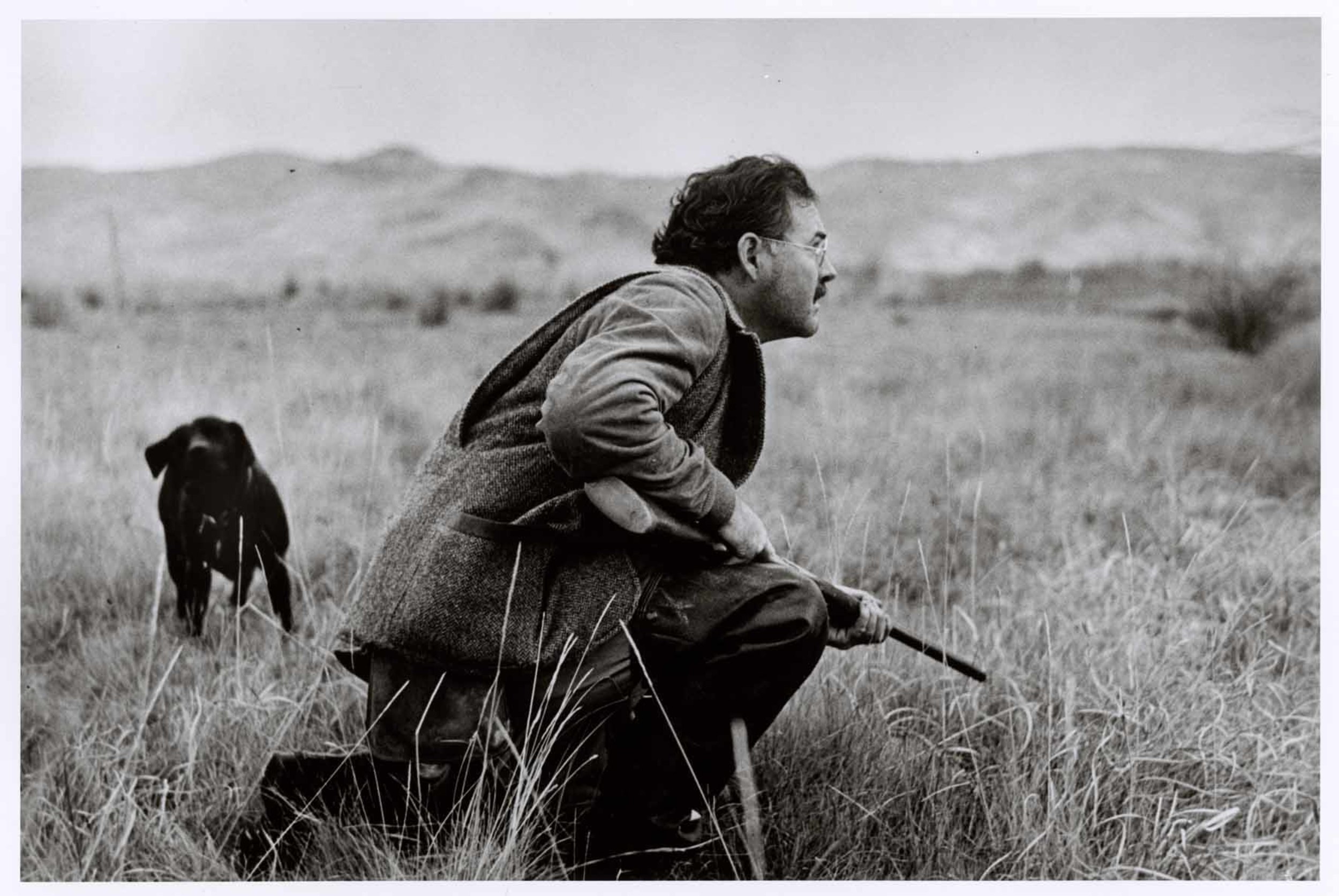 [Ernest Hemingway hunting for pheasants with his dog, Sun Valley, Idaho ...