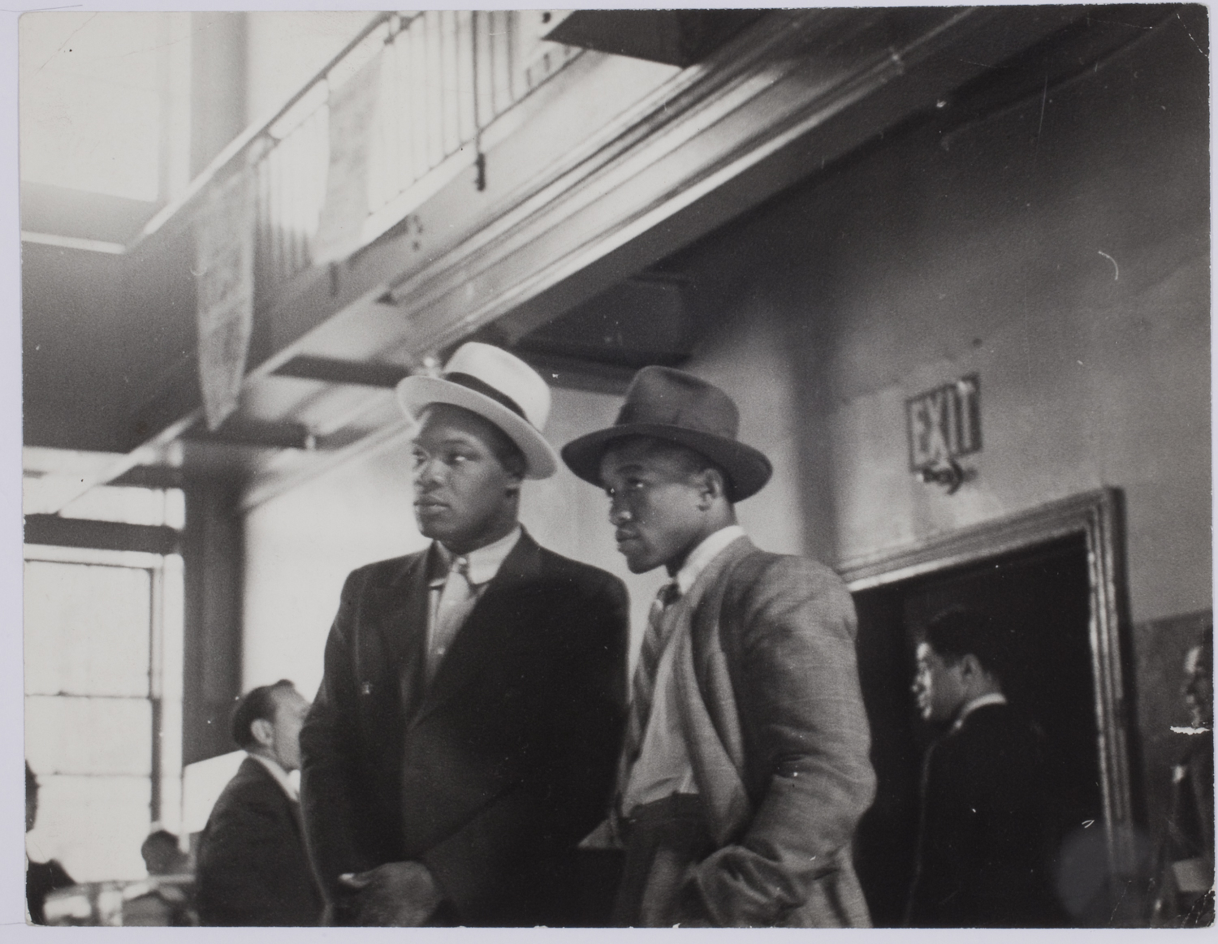 [Boxers Cal Holmes and Johnny Whiters in suits and hats Stillman's Gym ...