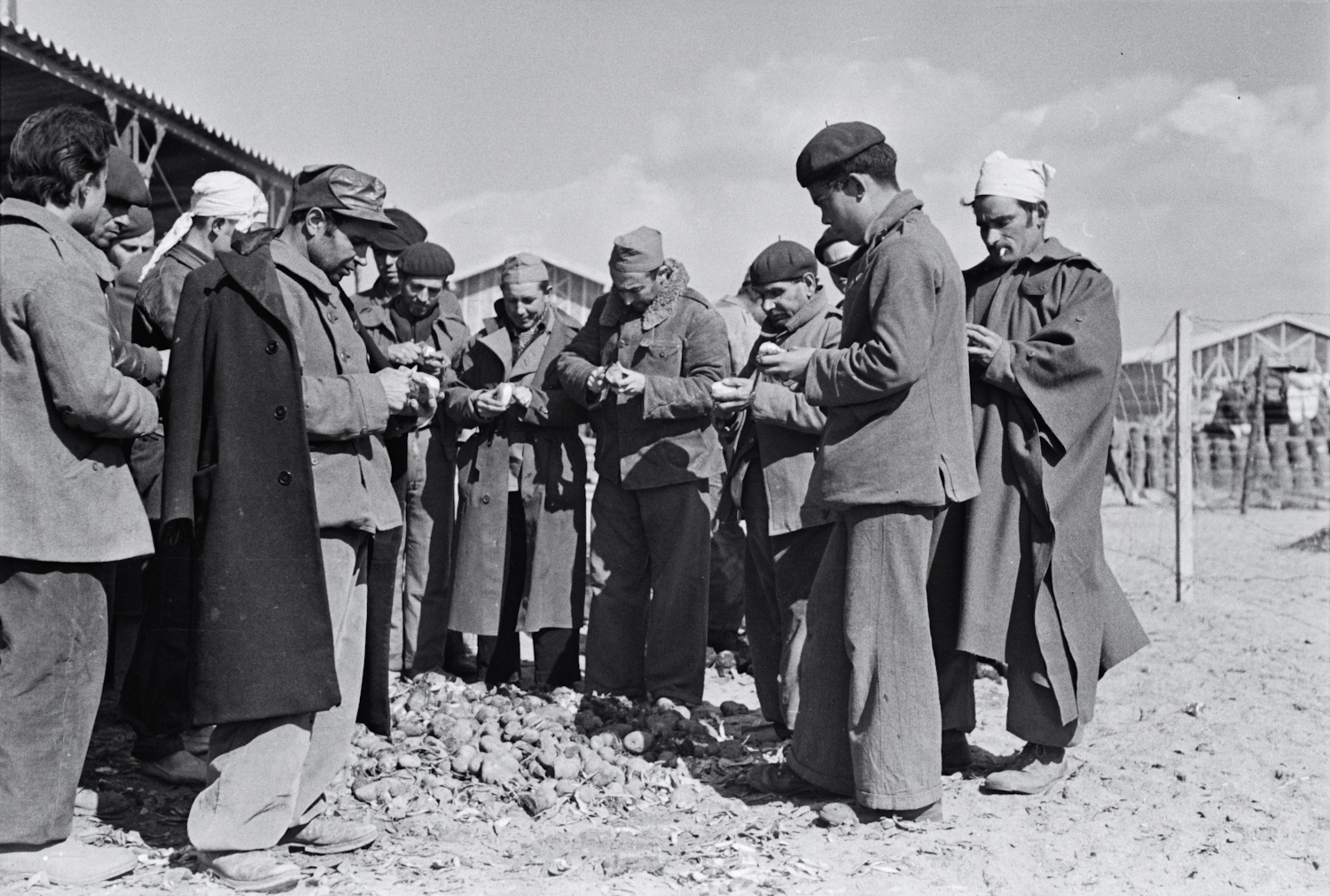 [Men peeling potatoes at an internment camp for Spanish refugees, Le ...