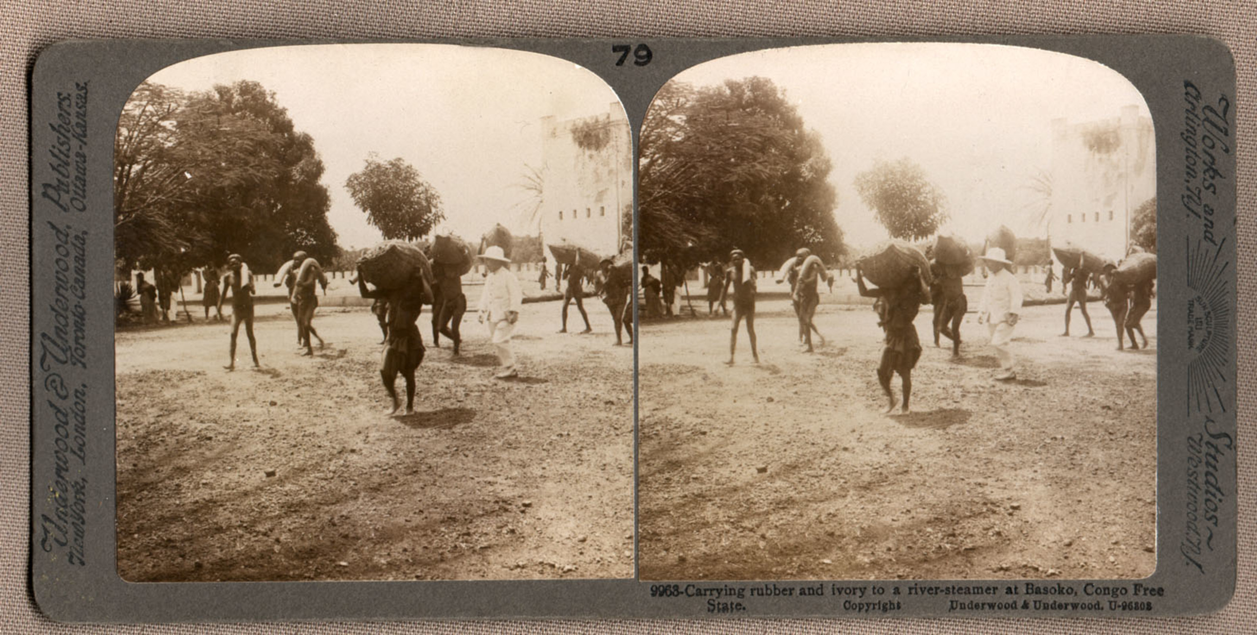 Carrying rubber and ivory to a river-steamer at Basoko, Congo Free ...