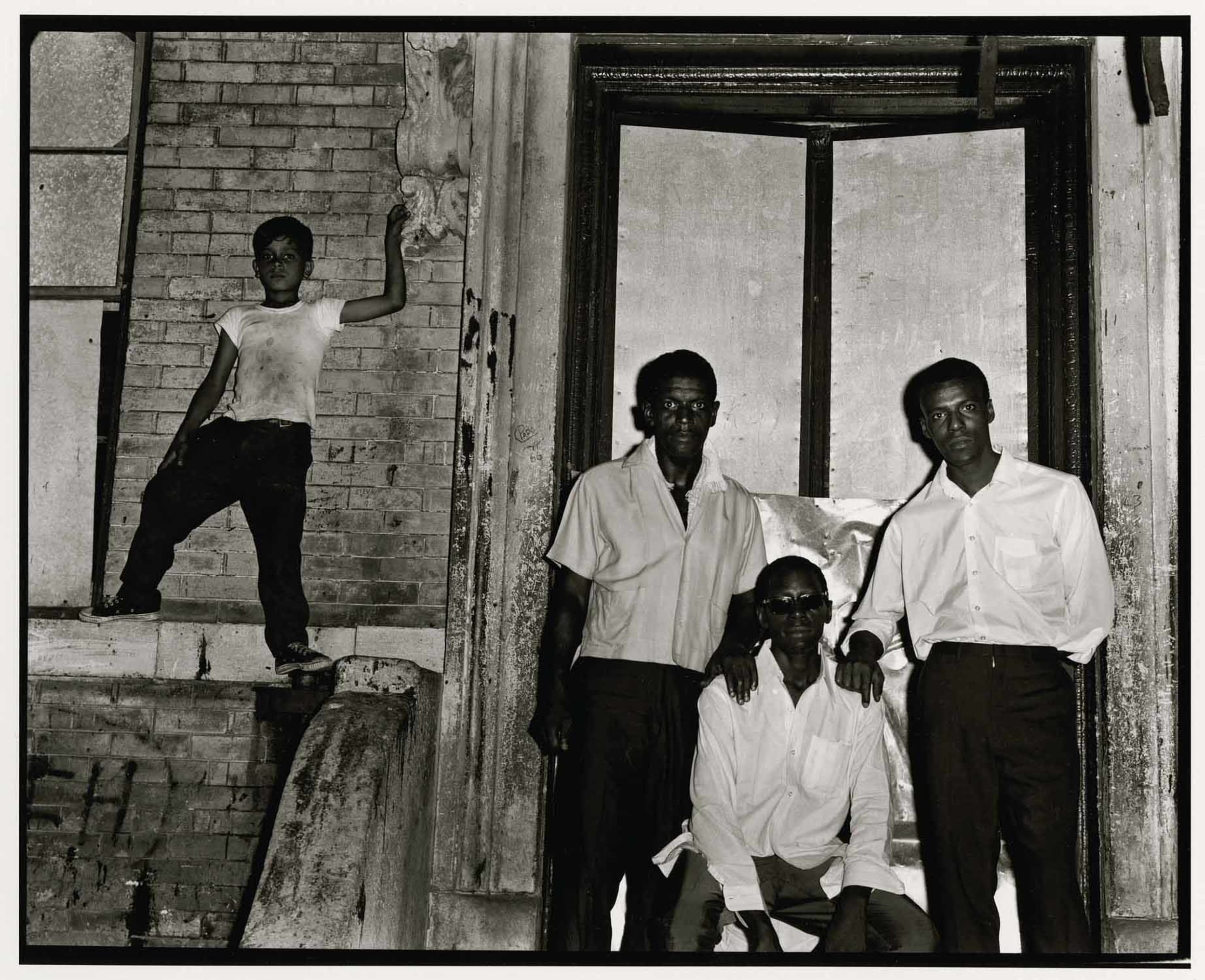 [Three men and a boy on stoop at night, New York] | International ...