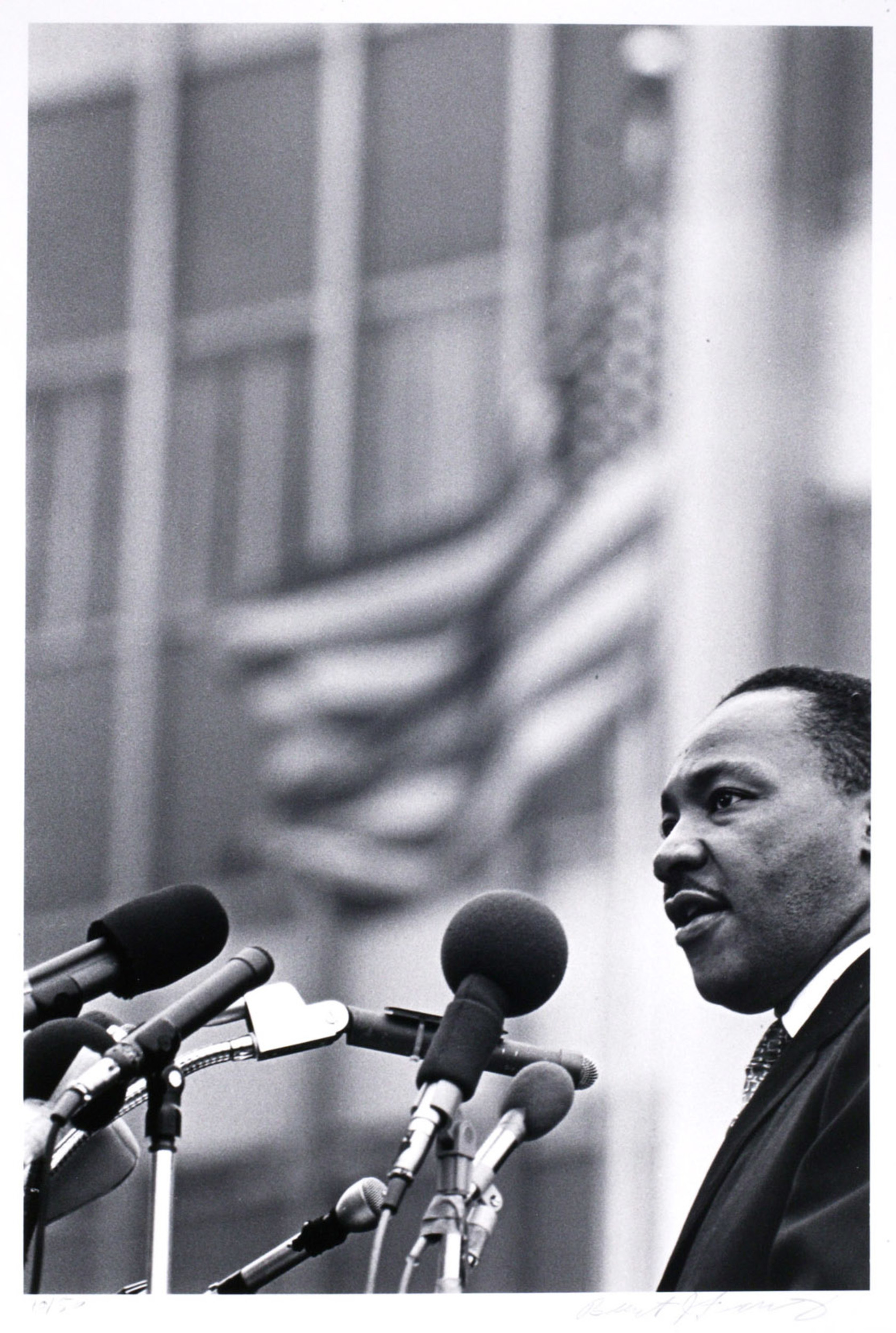 Dr. Martin Luther King, Jr. addresses the crowd outside the United ...