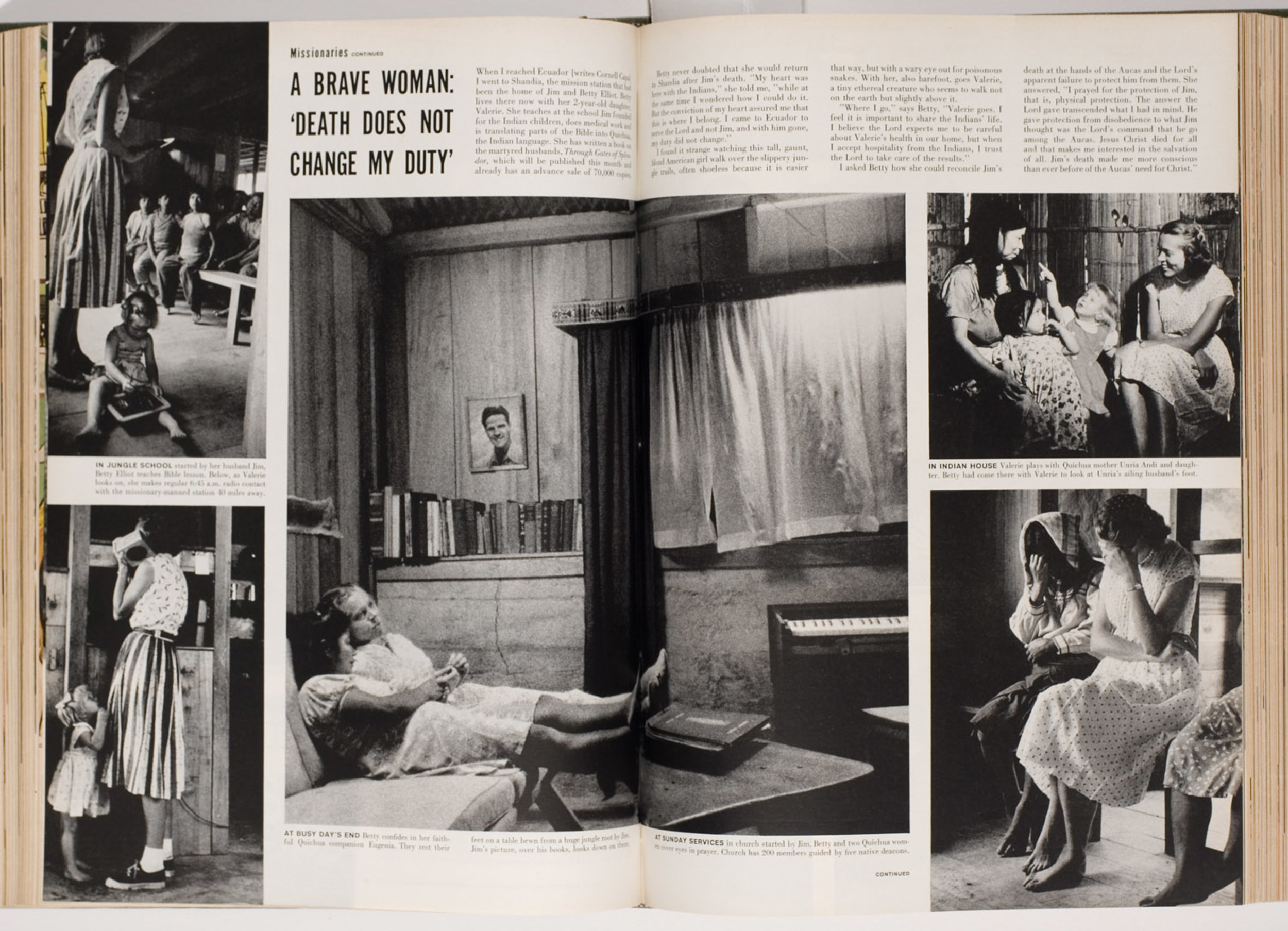 [Betty Elliot teaching Auca while daughter Valerie draws at her feet ...