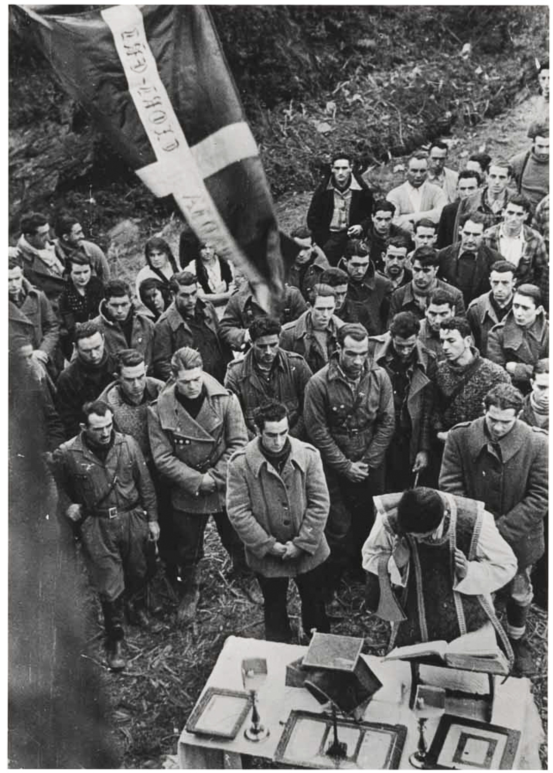 [Soldiers before battle attending an outdoor mass, Berriatua, Basque ...