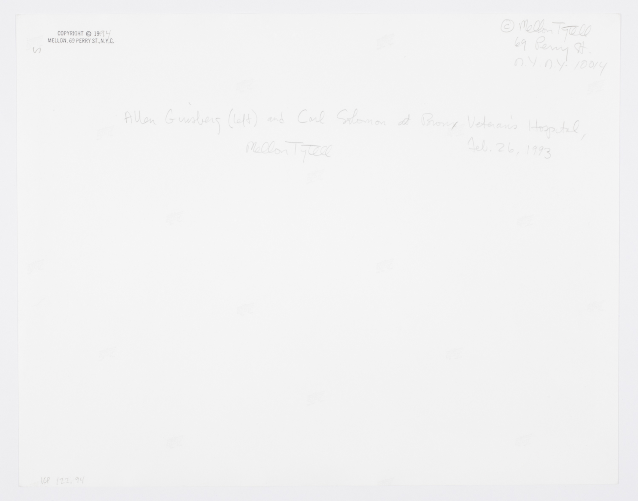 Allen Ginsberg and Carl Solomon at Bronx Veteran's Hospital ...