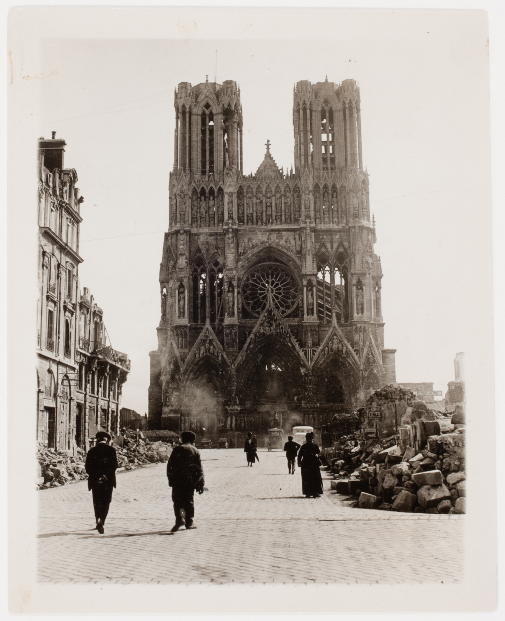 The Cathedral of Reims, showing the damage caused by the bombardment ...
