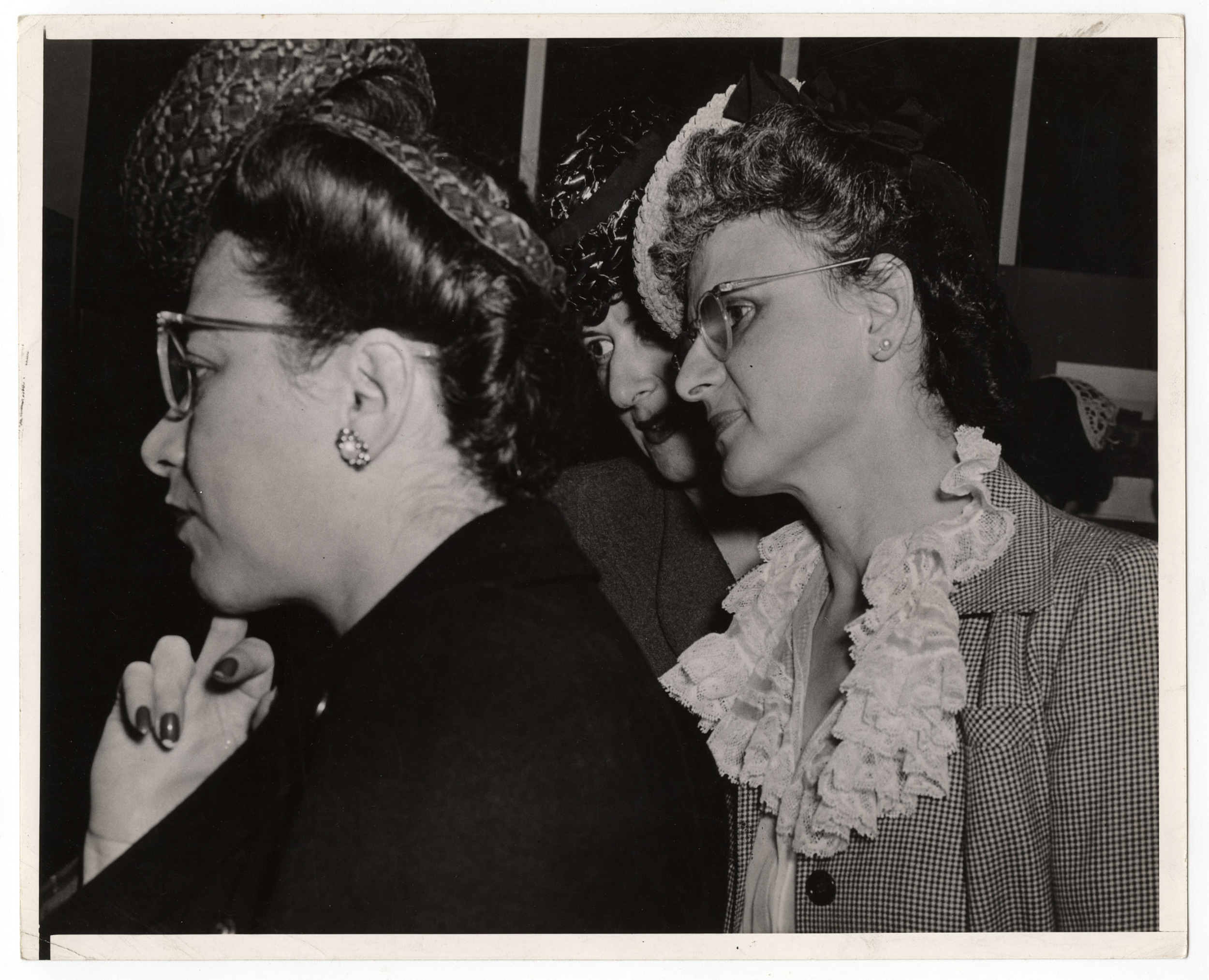 [Three women react to Weegee's photograph "The Critic" at the Museum of ...