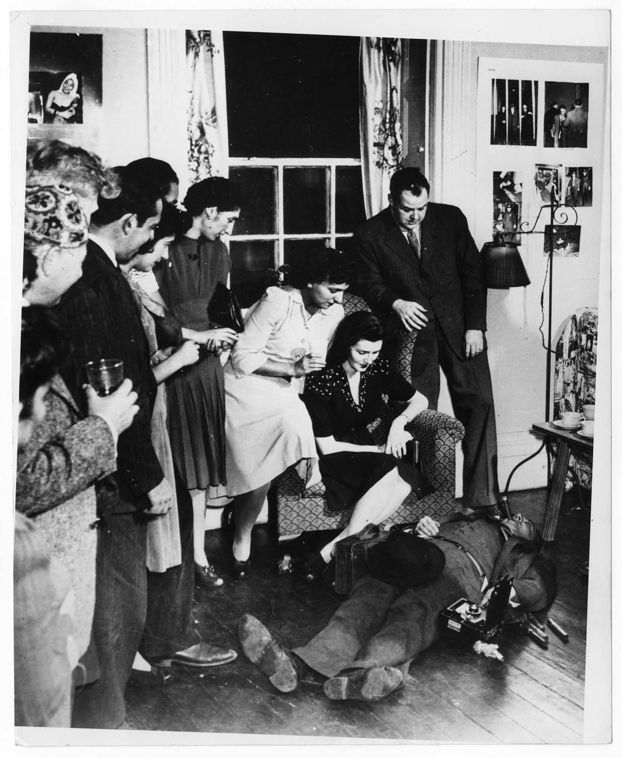 [Weegee playing dead for audience at "Murder by Weegee," The Gamut Arts ...