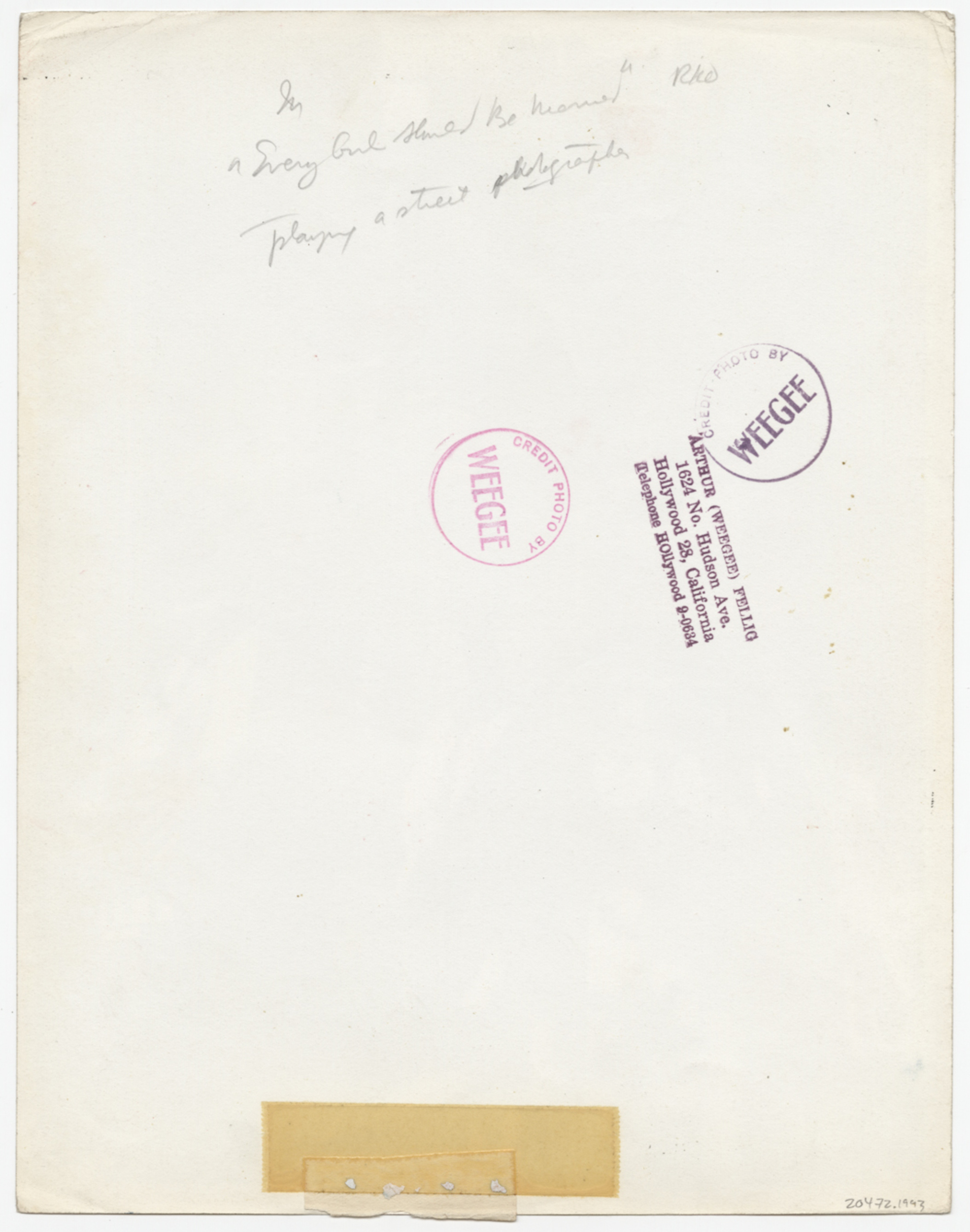 [Weegee as a street photographer on the set of "Every Girl Should Be ...