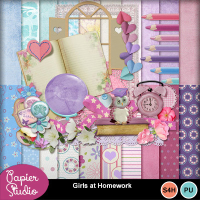 Digital Scrapbooking Kits | Girls at Homework-(paperst) | Family ...