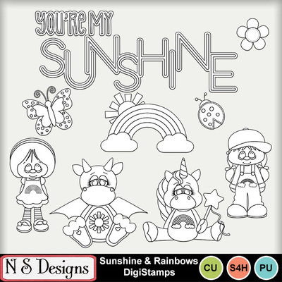 Digital Scrapbooking Kits | Sunshine & Rainbows DigiStamps-(NSD ...