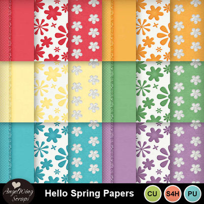 Digital Scrapbooking Kits | Hello Spring Papers-(AWS) | Commercial Use ...