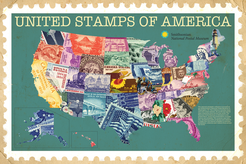 United Stamps of America Smithsonian State Map Poster 36x24 ...