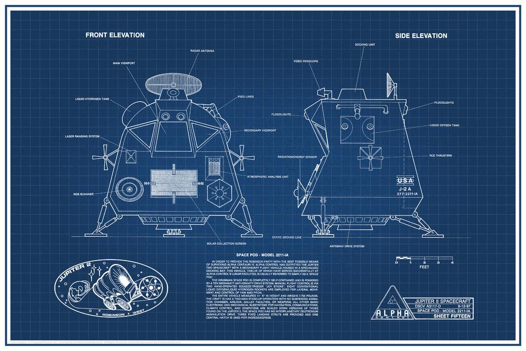 Lost In Space Space Pod Blueprint inch Poster 24x36 inch | eBay