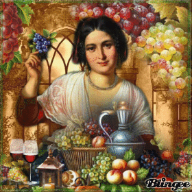 Woman with grapes and my stamps Challenge (October 05, 2019) | Blingee.com