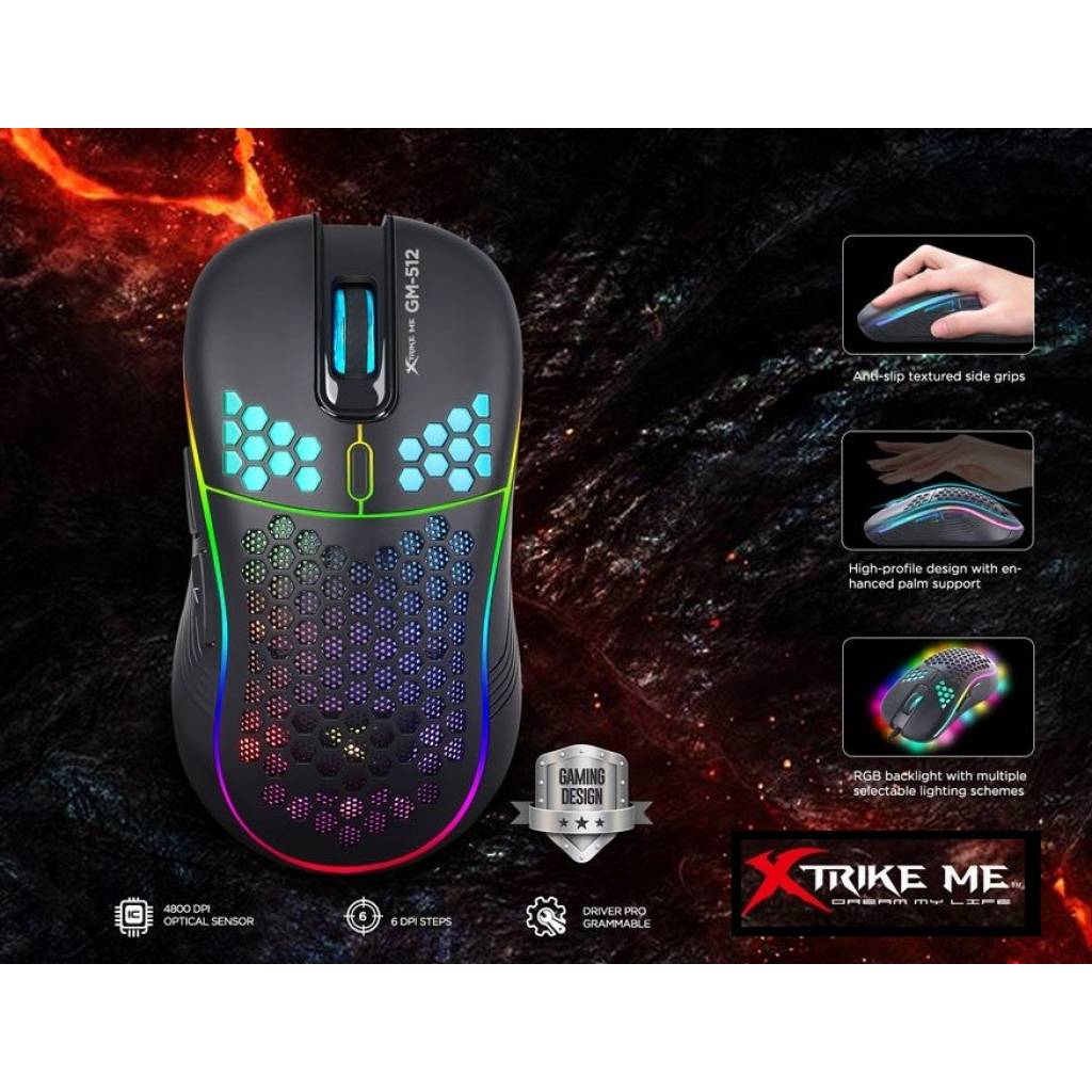 Ripley - MOUSE GAMER XTRIKE ME GM-512 6400 DPI RGB 7 BOTONES