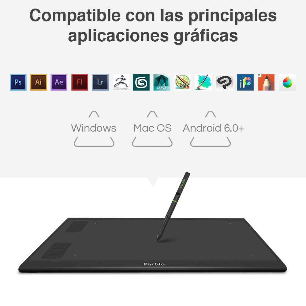 TABLETA GRAFICA DIGITALIZADORA PARBLO A610 PLUS V2 CON FUNDA Y GUANTE TG