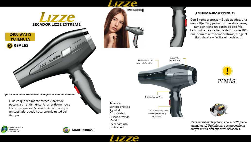 Ripley - PLANCHA DE CABELLO LIZZIE 250°C EXTREME + SECADORA DE CABELLO ...