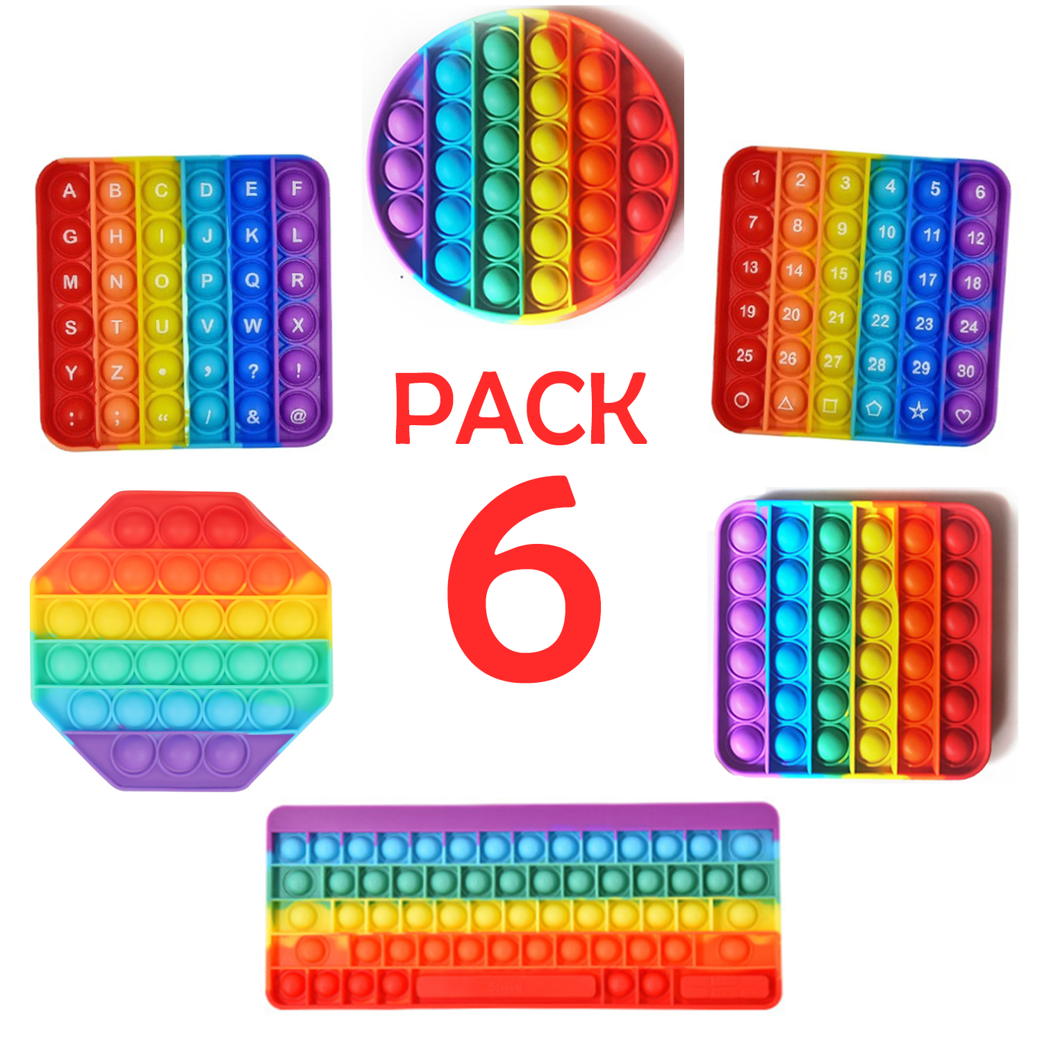 Ripley - POP IT JUGUETE ANTI ESTRÉS PACK X6 LETRAS, FIGURAS Y NUMEROS