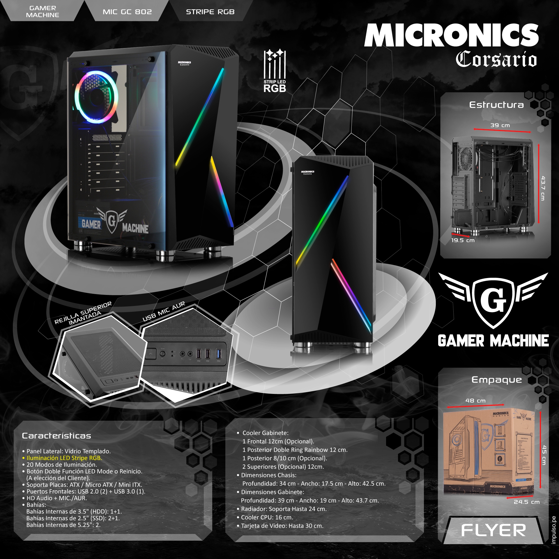 Ripley - CASE GAMER MICRONICS CORSARIO MIC GC802 SD USB3.0 1FAN RAINBOW