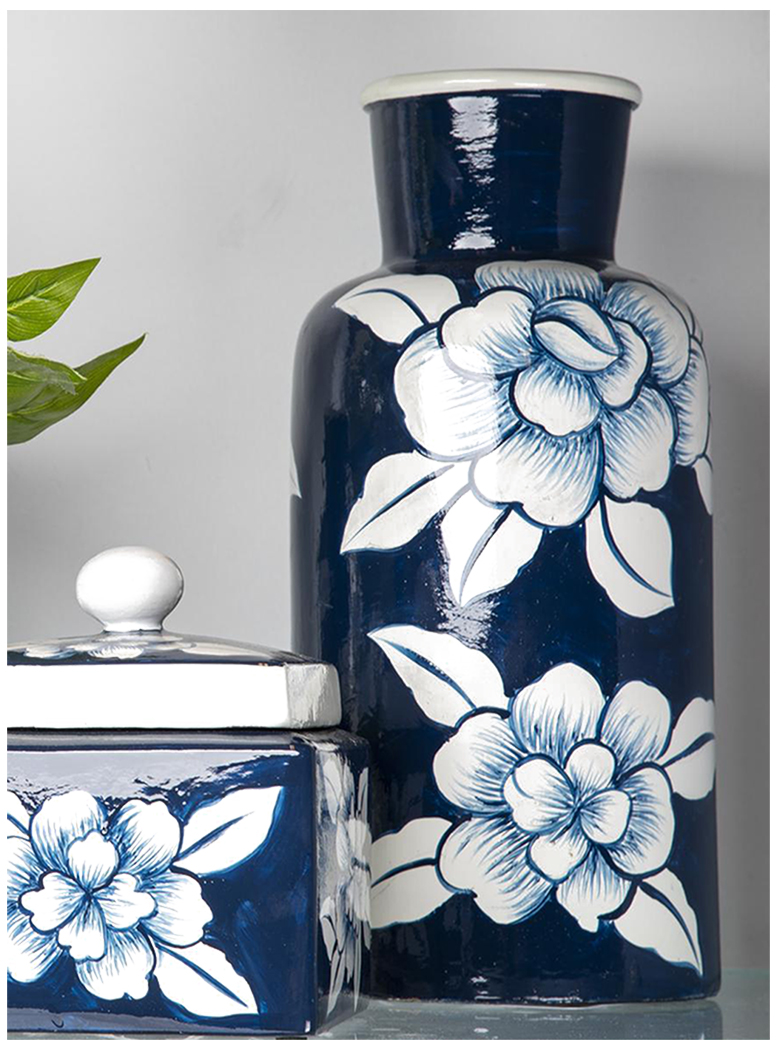 Ripley - JARRÓN DECORATIVO FLORES AZUL