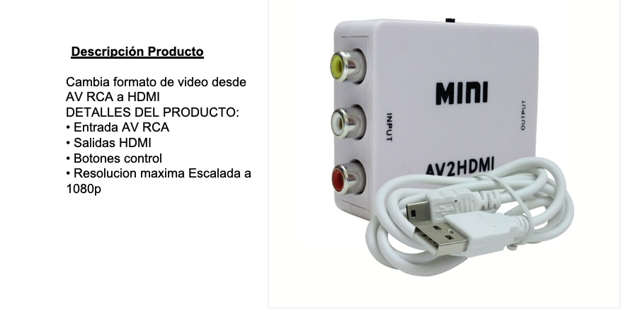 GENERICO Adaptador Conversor Av Rca Analogo A Hdmi Digital | falabella.com