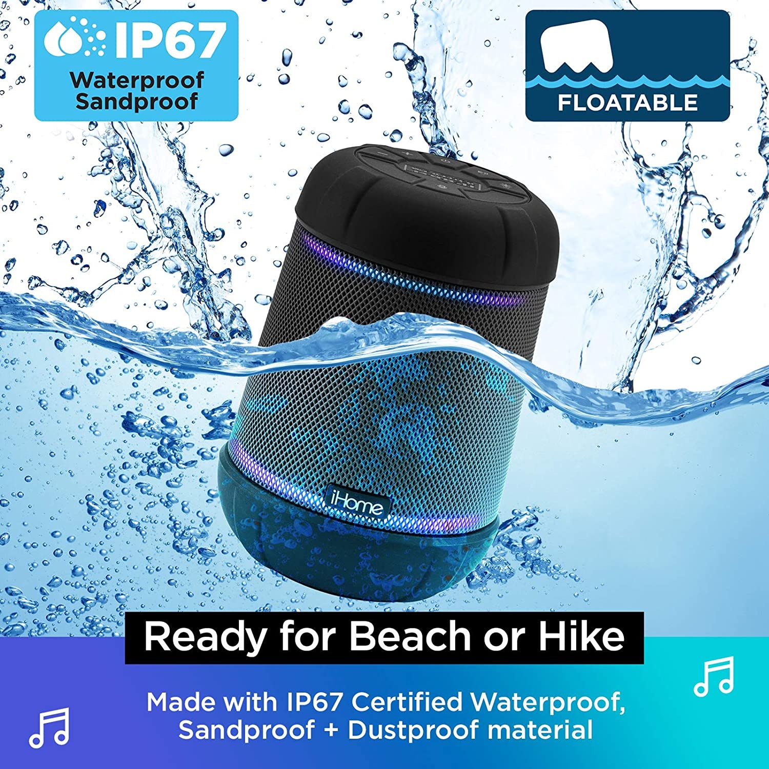 Ripley - IHOME IBT158B - PARLANTE IMPERMEABLE CON LUCES BLUETOOTH