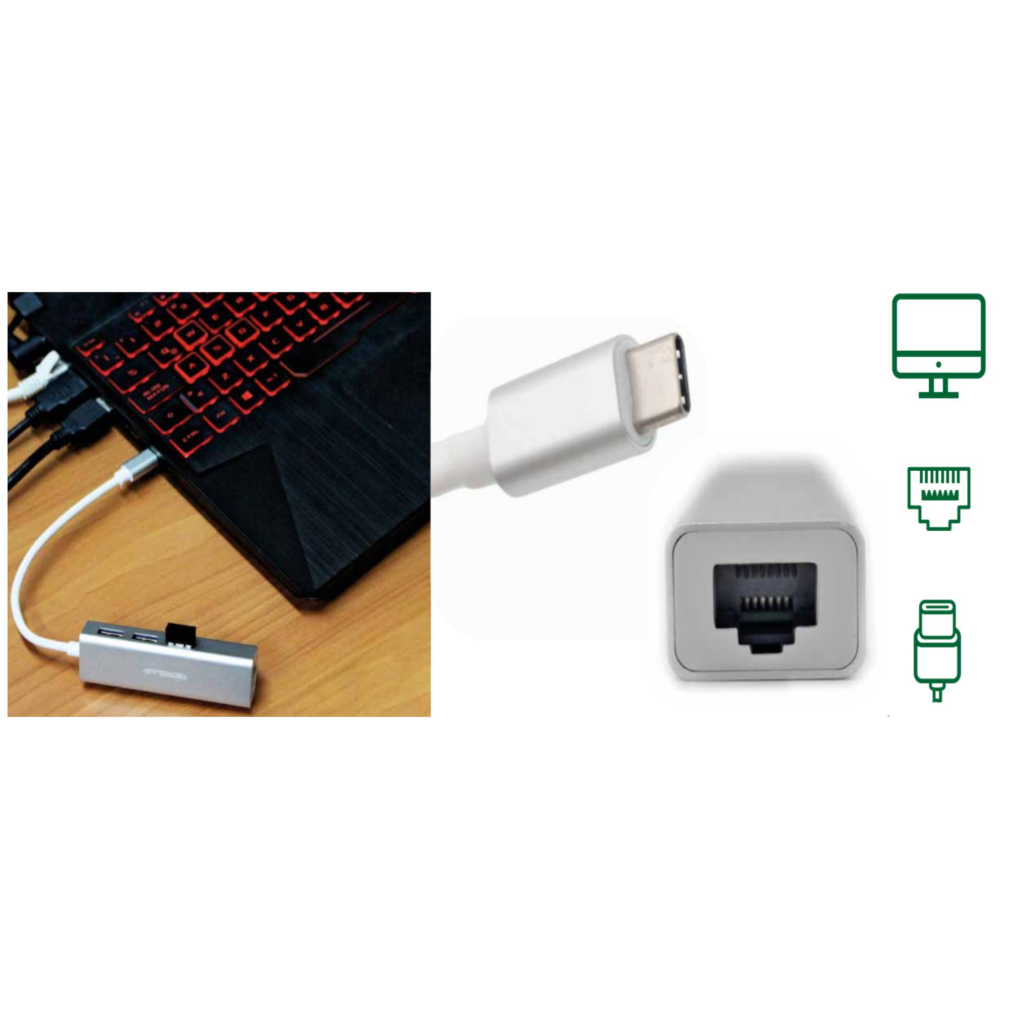 Ripley - HUB USB TIPO C A 3 USB 3.0 ETHERNET RJ45 1000MBPS TECNOLAB