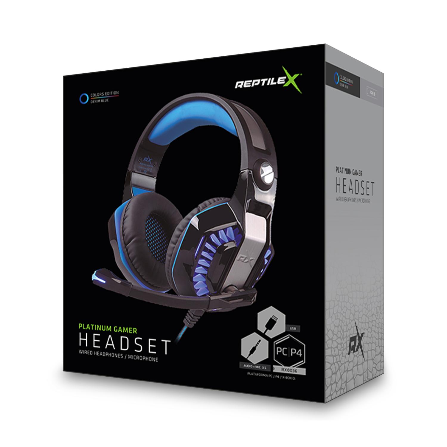 Ripley - AUDIFONO GAMER JACK USB LED PS5 XBOX PC GRIS AZUL REPTILEX