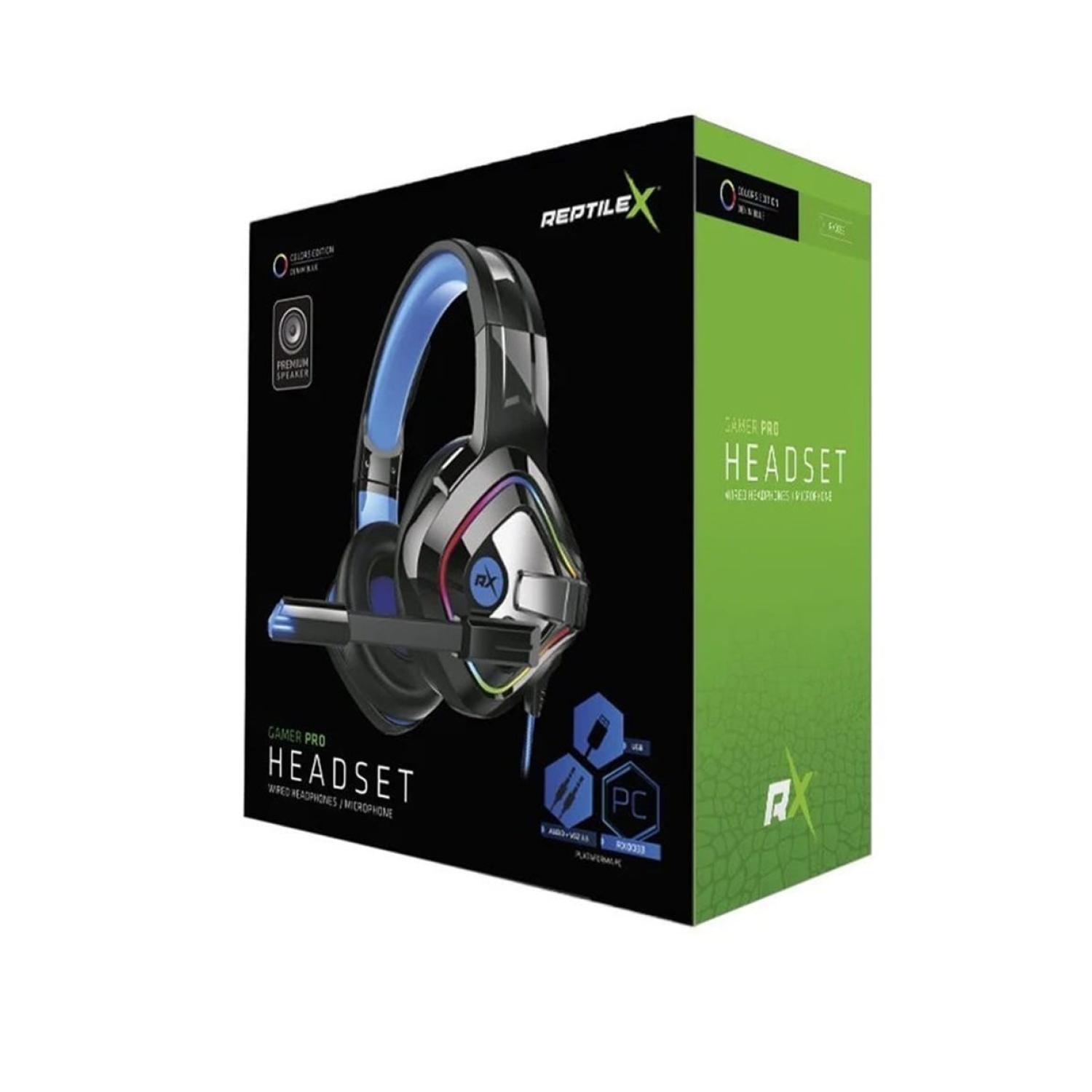 Ripley - AUDIFONO GAMER JACK USB RGB PS5 XBOX PC NEGRO AZUL REPTILEX