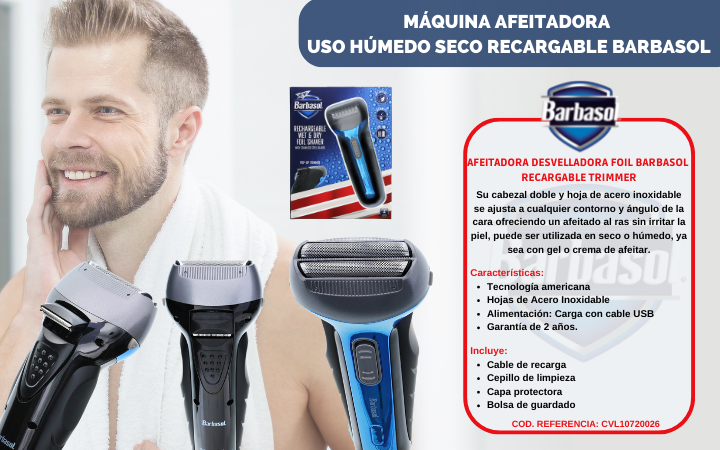 BARBASOL Afeitadora desvelladora foil Barbasol USB seco húmedo trimmer ...