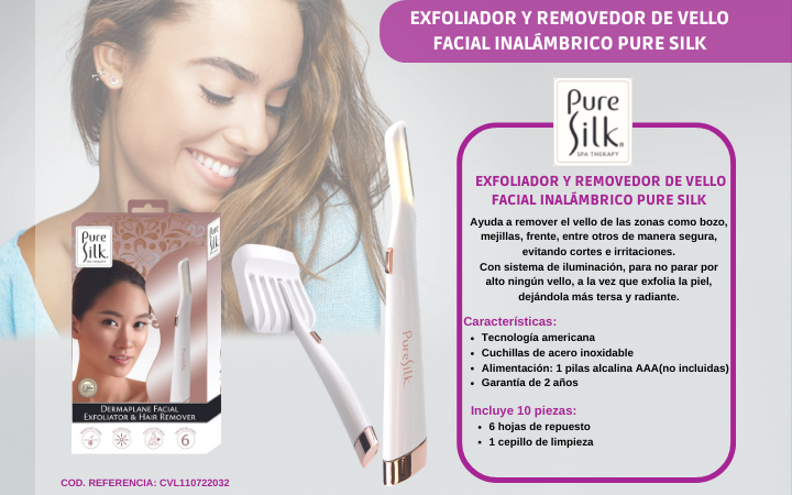 PURE SILK Exfoliador y Removedor de vello facial inalámbrico Pure Silk ...