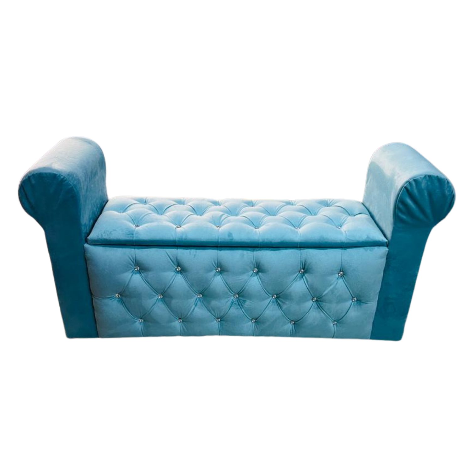 Ripley - BANQUETA BAUL CAPITONE CON BRAZOS TURQUESA FELPA BOTON ...