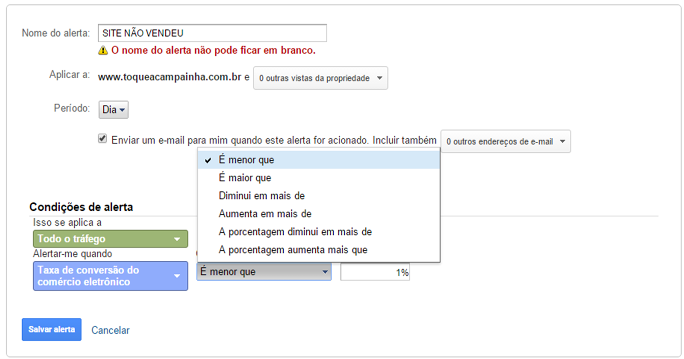 Como criar um alerta personalizado no Google Analytics?