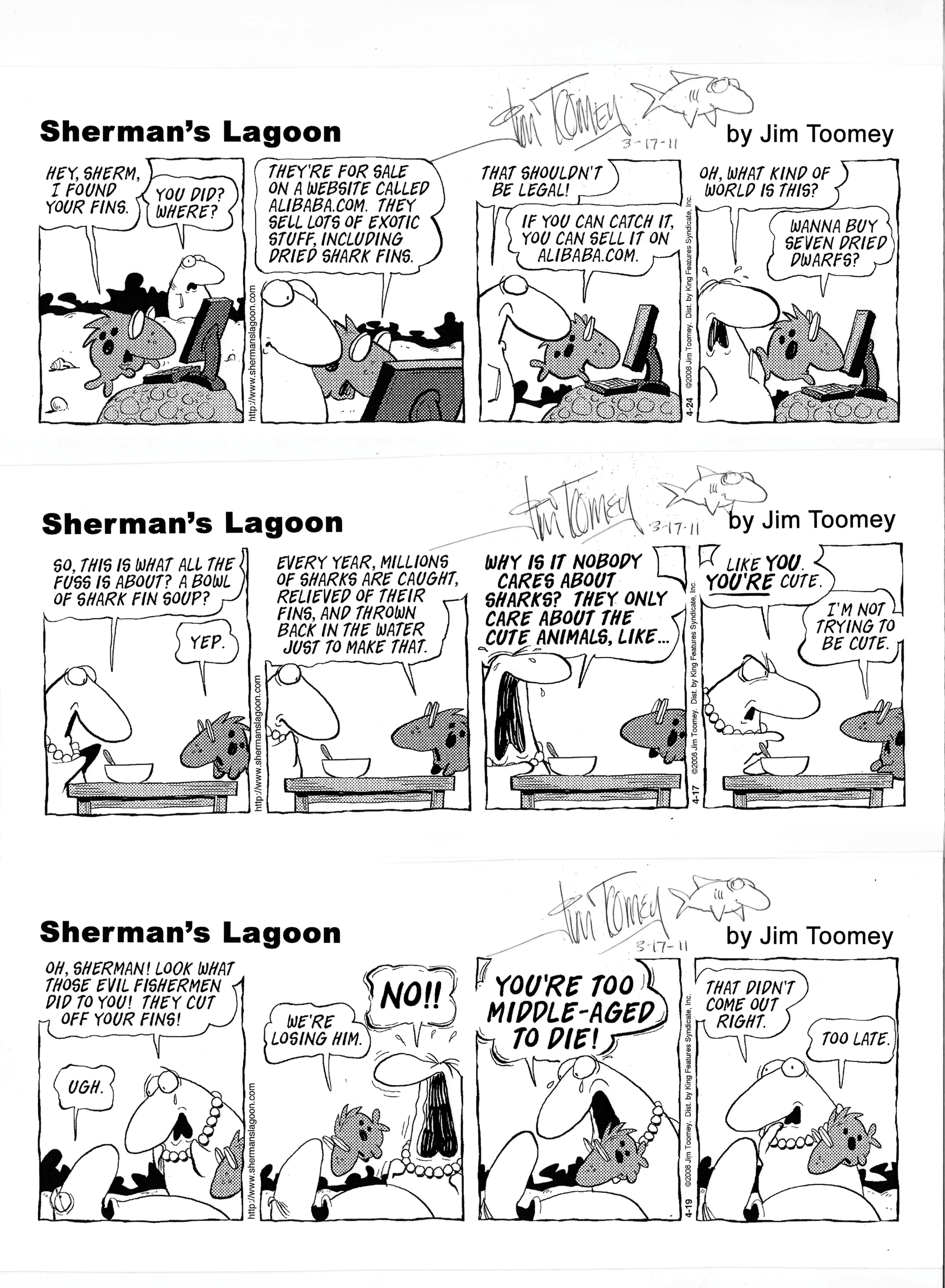 Charitybuzz: liveBID! Series of 3 Sherman's Lagoon Comic Strips by Jim ...