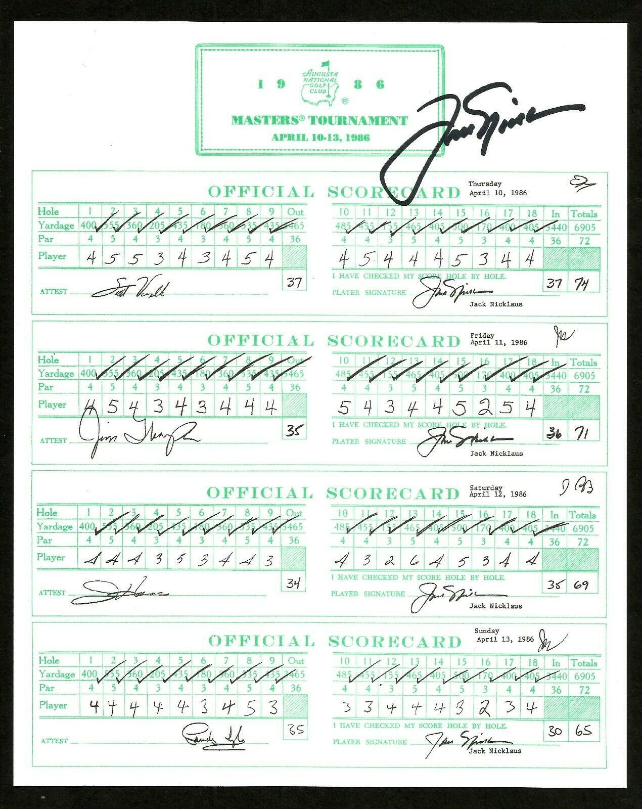 Charitybuzz: Jack Nicklaus Signed Official 1986 Masters Scorecard - Lot ...