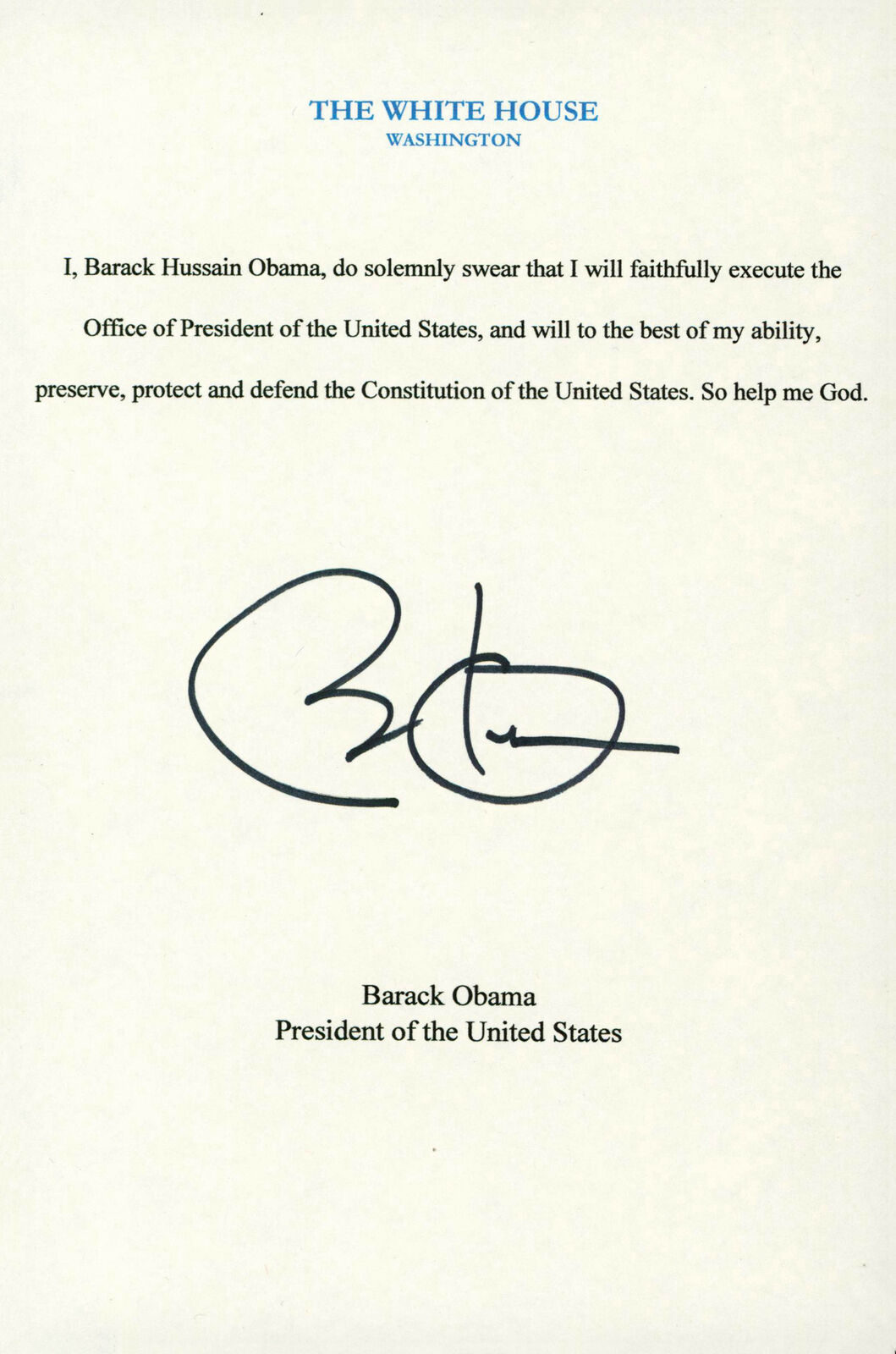 Charitybuzz: Barack Obama Oath Of Office Signed Document - Lot 2259513