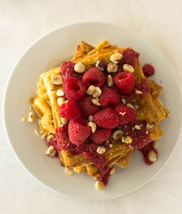 Hazelnut Waffles with Raspberry Syrup Recipe - AOL
