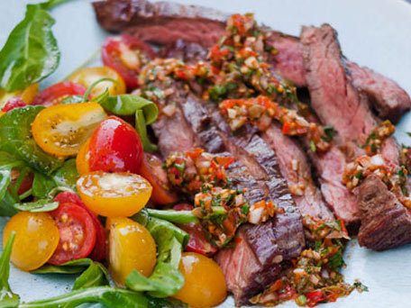 Churrasco Steak and Arugula with Candied Pepper Chimichurri Recipe - AOL