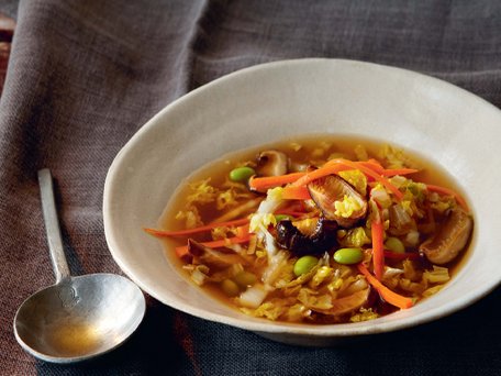 Ginger Shiitake Soup with Cabbage and Edamame Beans Recipe - AOL