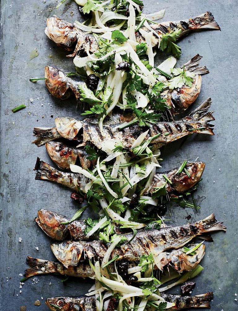 Grilled Sardines with Herbed Fennel-and-Olive Salad Recipe - AOL