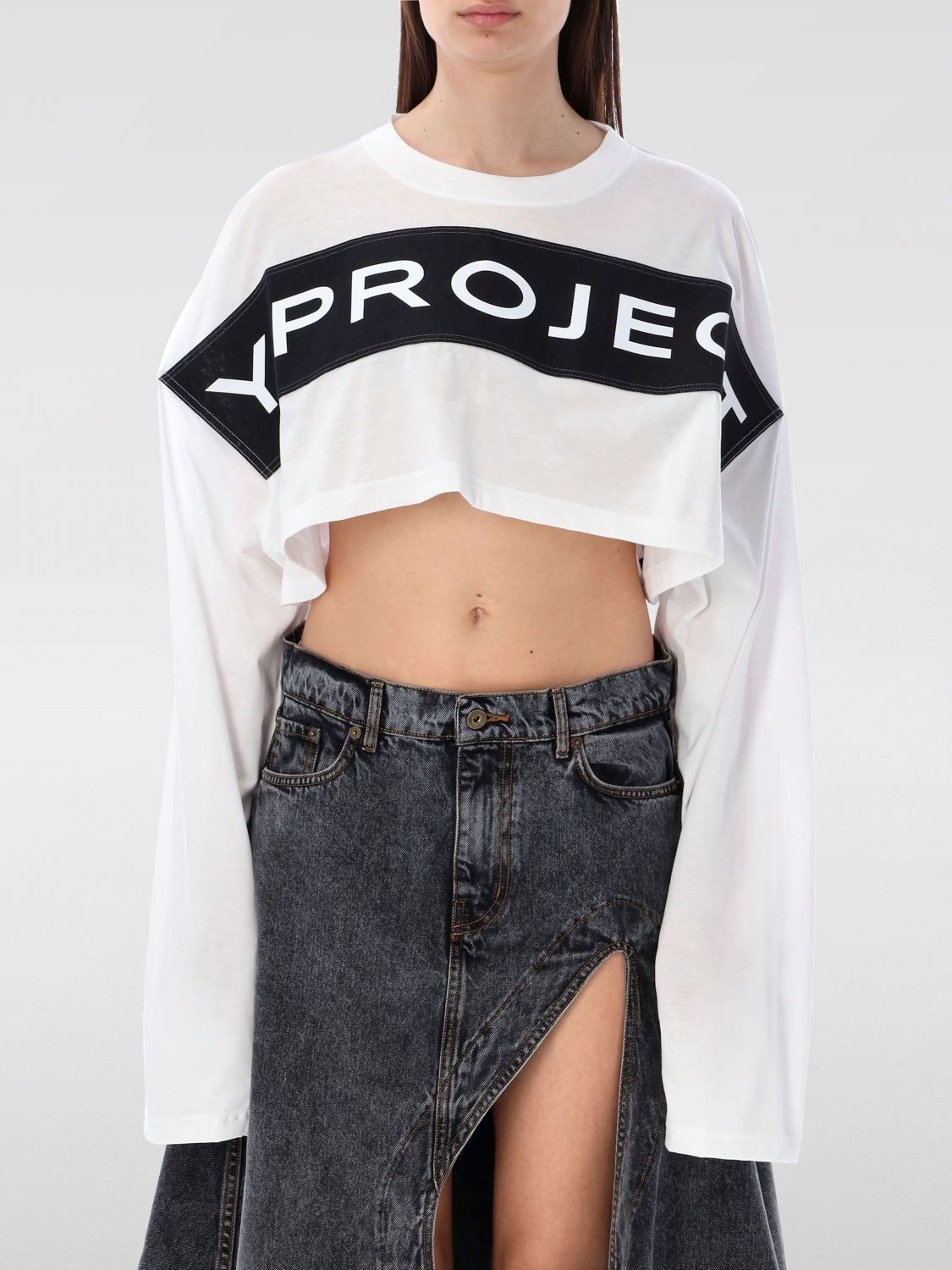 scrunched crop top woman white in cotton - Y/PROJECT - d — 2