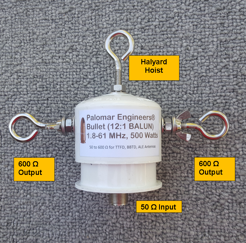 Bullet 50:600 (12:1) HF Balun, 1.8-61 MHz, 500/1500 Watts, T2FD, BBTD ...