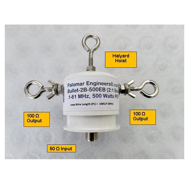 Bullet 50:100 (2:1) HF Balun, .1-61 MHz, 500/1500 Watts PEP, Loop ...